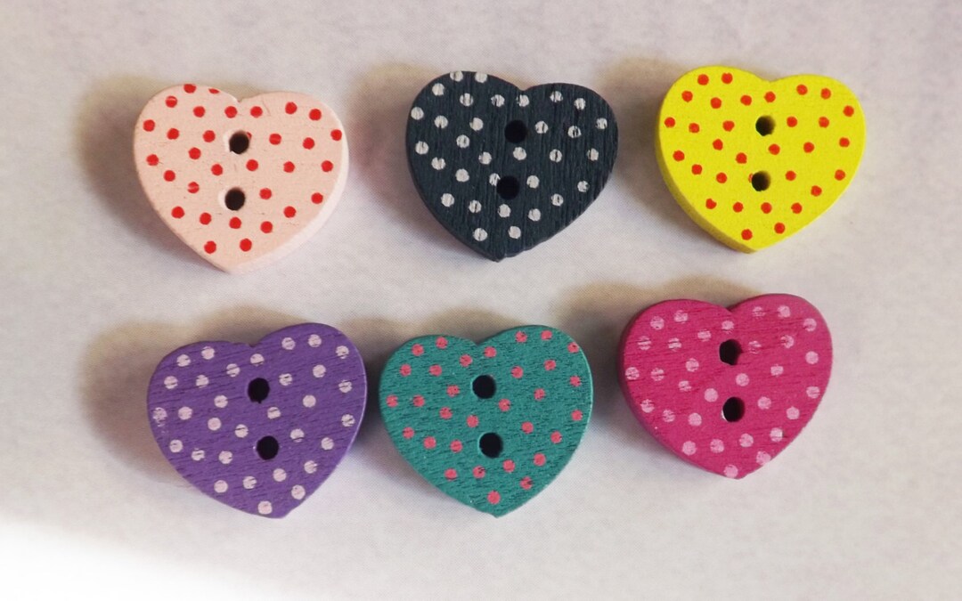 Heart Buttons 10 Wood Heart Buttons 15mm X 13mm 2 Hole Polka - Etsy