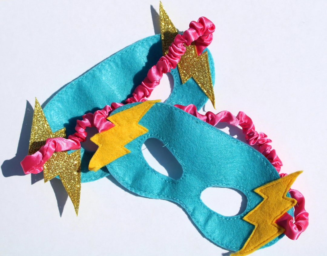 Turquoise Felt Superhero Eye Mask: Kids Costume With Lightning Bolts - Etsy