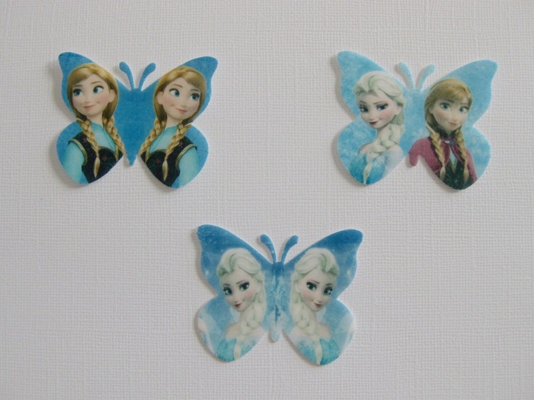 12 PRE CUT EDIBLE Rice Wafer Card Frozen Anna Elsa Butterfly Cupcake ...