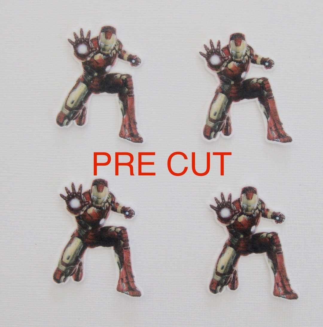 12 PRE CUT EDIBLE Iron Man Superhero Stand up Rice Wafer Paper Card ...