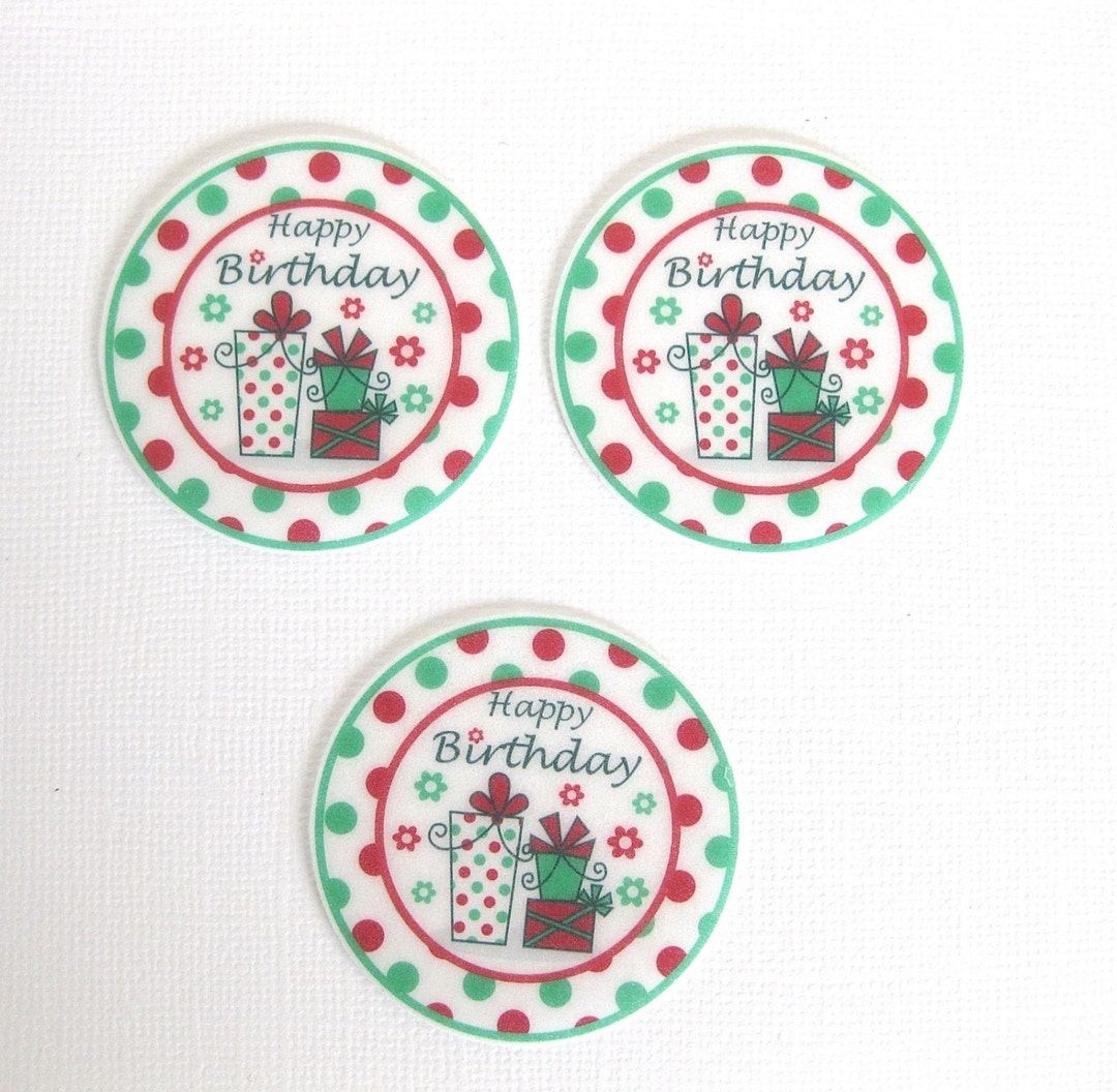 12 PRE CUT Happy Birthday EDIBLE Rice Wafer Paper Card Cupcake Toppers ...