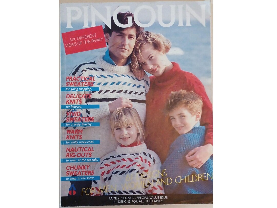 61 Patterns Vintage 1980's Pingouin Family Men's Womens Girls Boys Kids ...