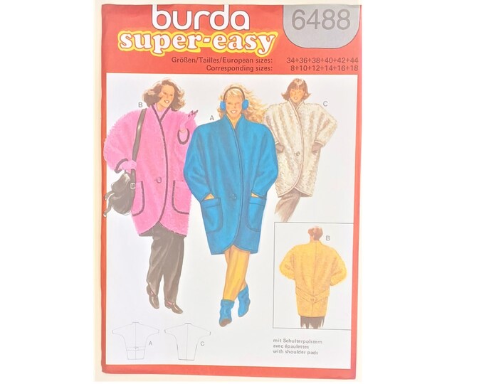 Rare UNCUT Vintage Burda 6488 Winter Wool Oversized Cocoon Jacket Coat ...