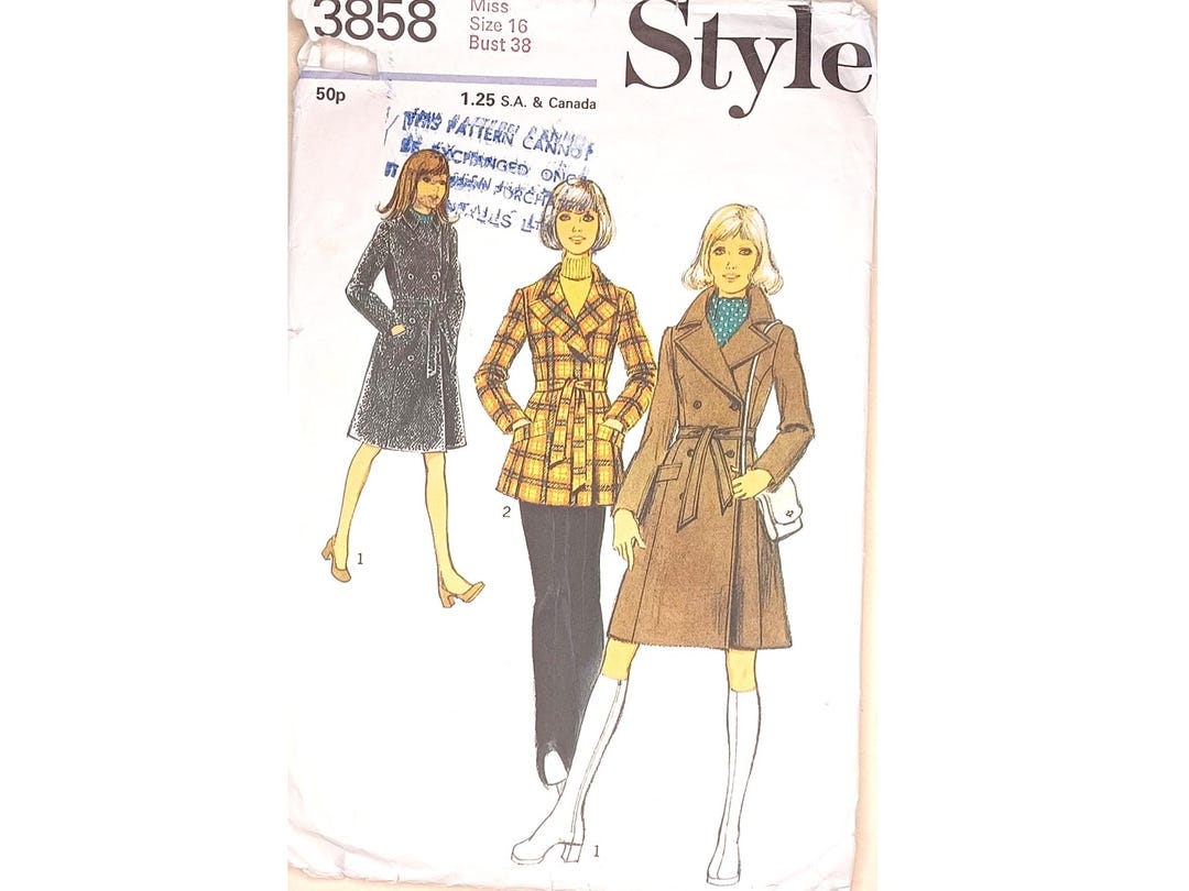 UNCUT Style 3858 Vintage Winter Wool Tweed Belted Lined Trench Coat or ...