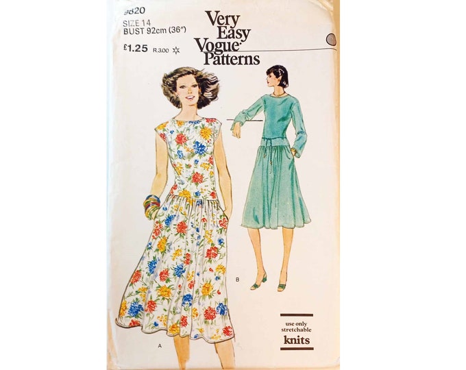 UNCUT Vintage 1970's Vogue 9820 Cap or Long Sleeve Drop Waist Jesery ...