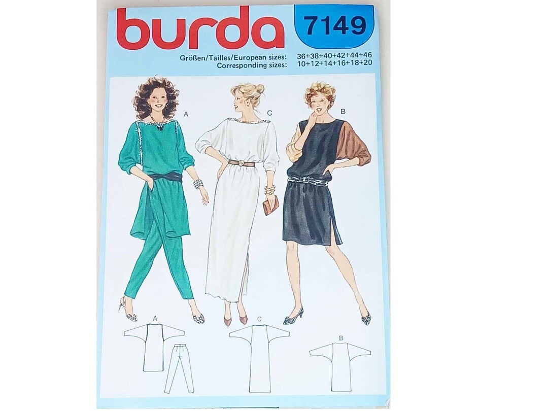UNCUT Vintage 80's Burda 7149 Silk Knit T Shirt Tunic Top Mid Maxi ...