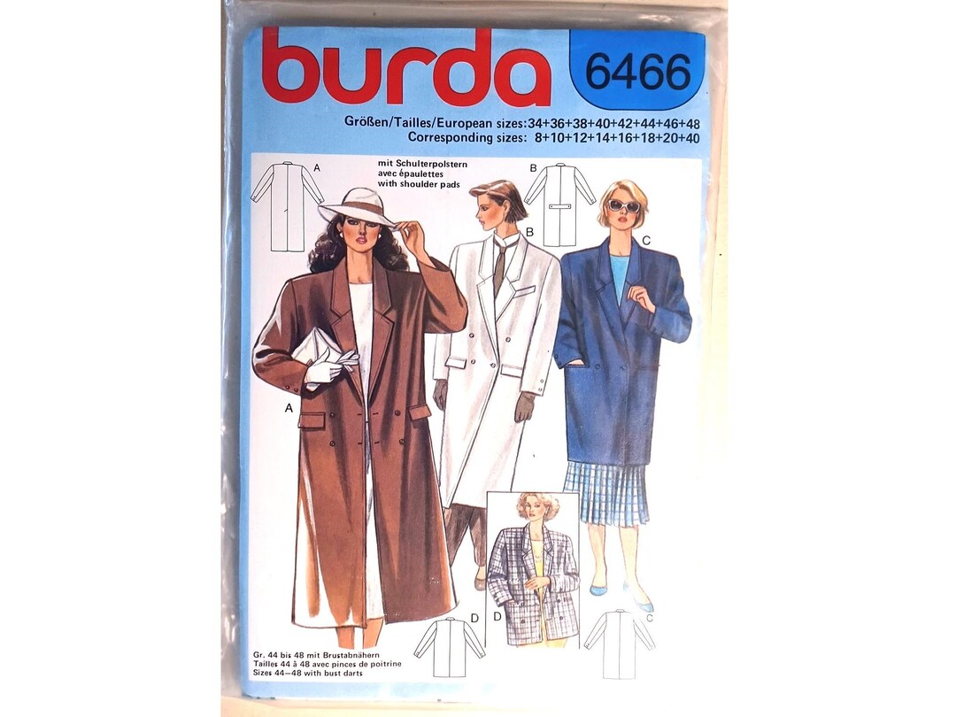 UNCUT Vintage Burda 6466 Classic Winter Wool Camel Hair Coat Jacket ...