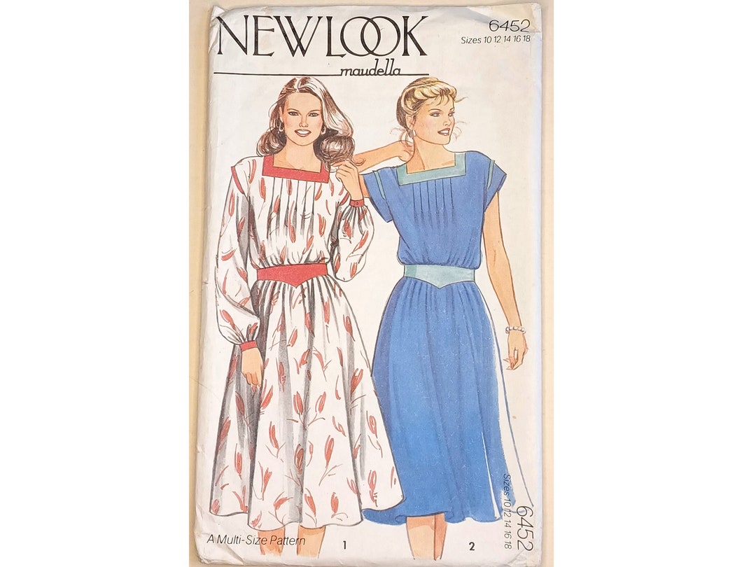 Vintage New Look Maudella 6452 Smock Square Neck Pleated Front Dress ...