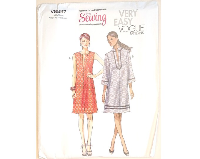 UNCUT Very Easy Vogue 8897 Summer Linen 3/4 Sleeve or Sleeveless Caftan ...