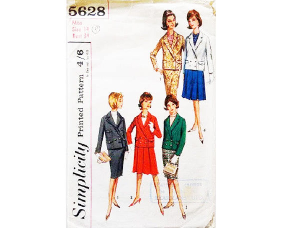 Part UNCUT Simplicity 5628 Vintage 60's Mod Suit Double Breasted Jacket ...