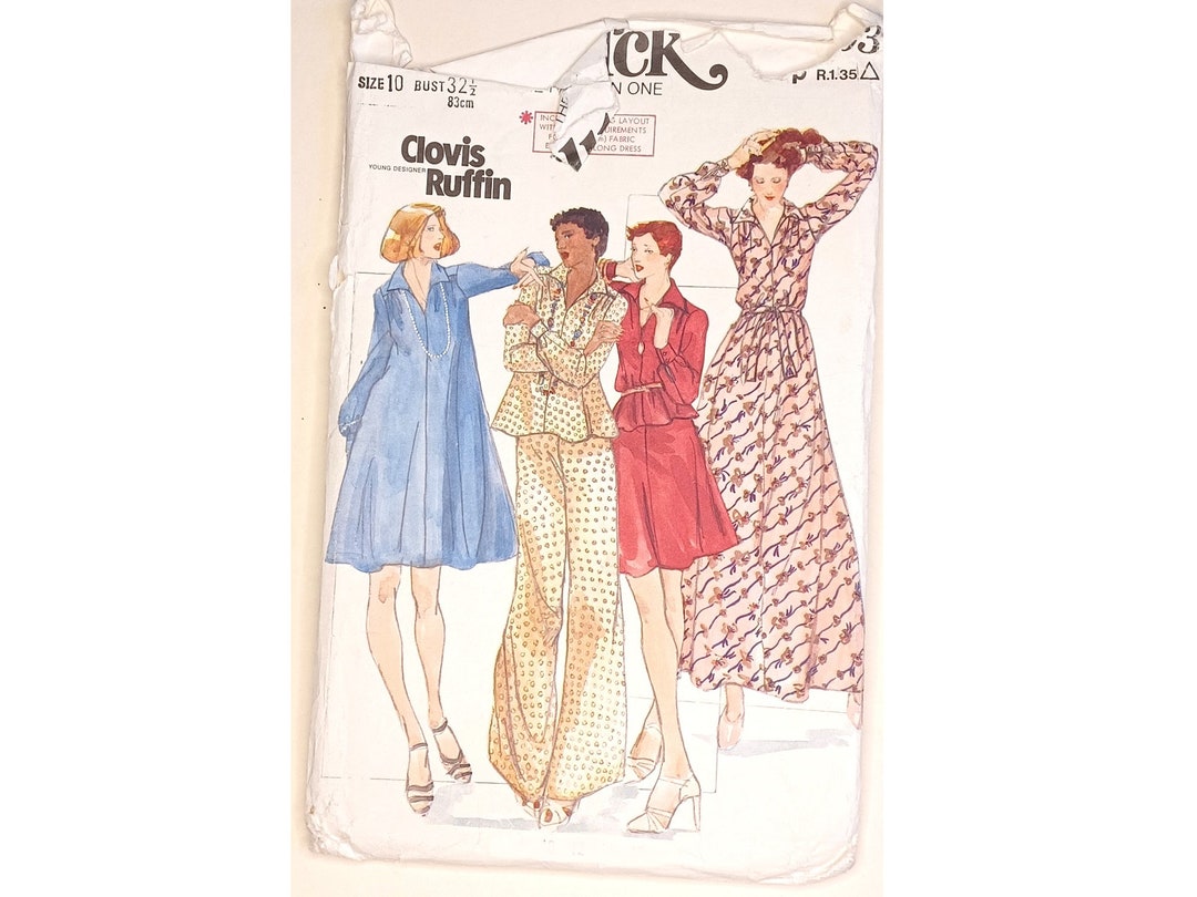 Vintage 1970's Butterick 3603 Designer Clovis Ruffin Smock Tent Tunic ...