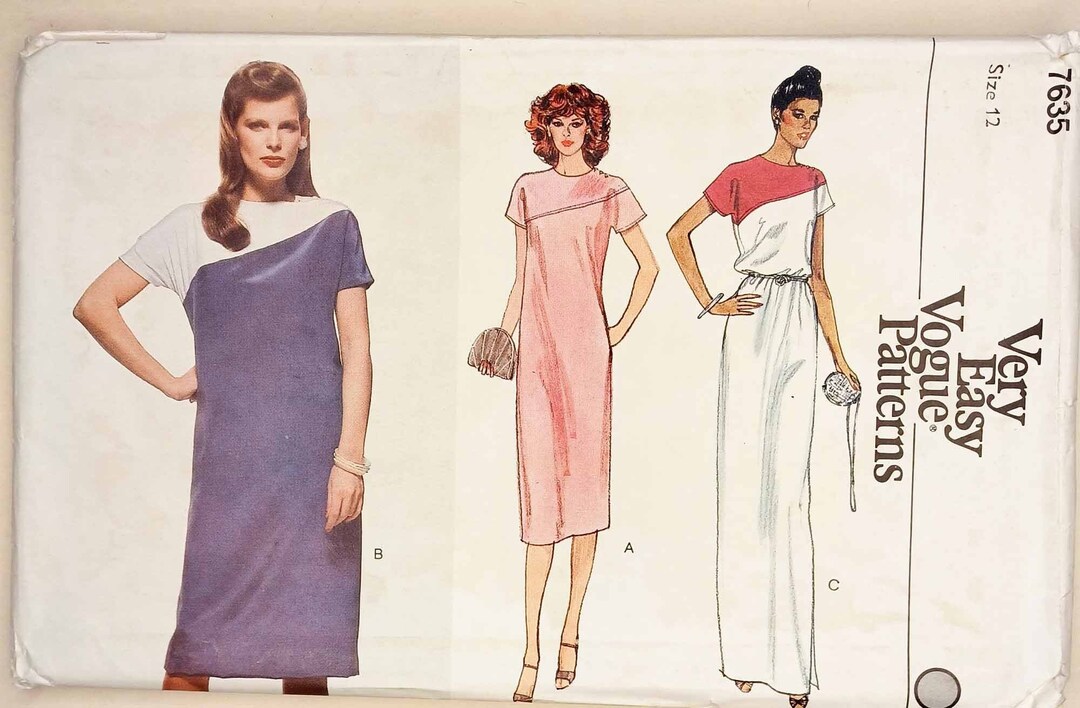 Rare UNCUT Vintage Very Easy Vogue 7635 Asymmetrical Colour Block T ...