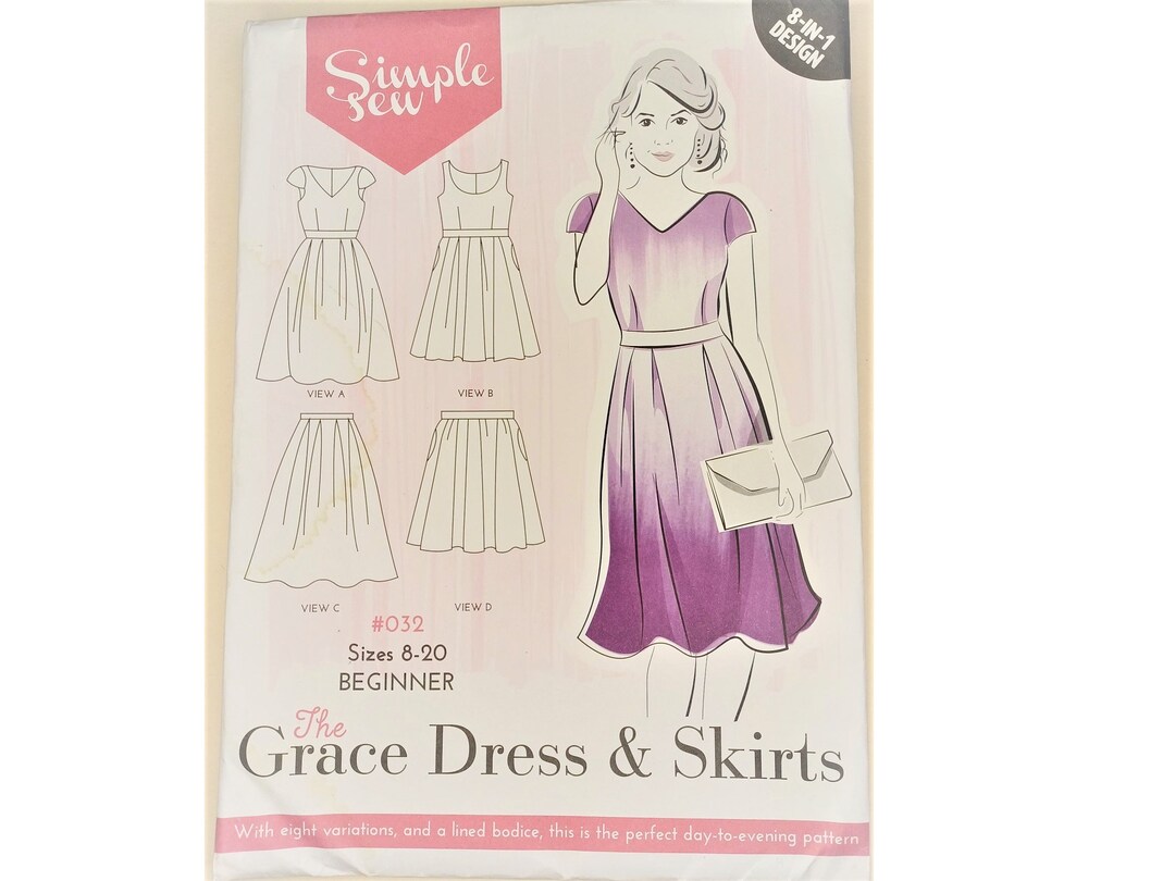 UNCUT Simple Sew 032 the Grace Dress Short Sleeve or Sleeveless Fit and ...