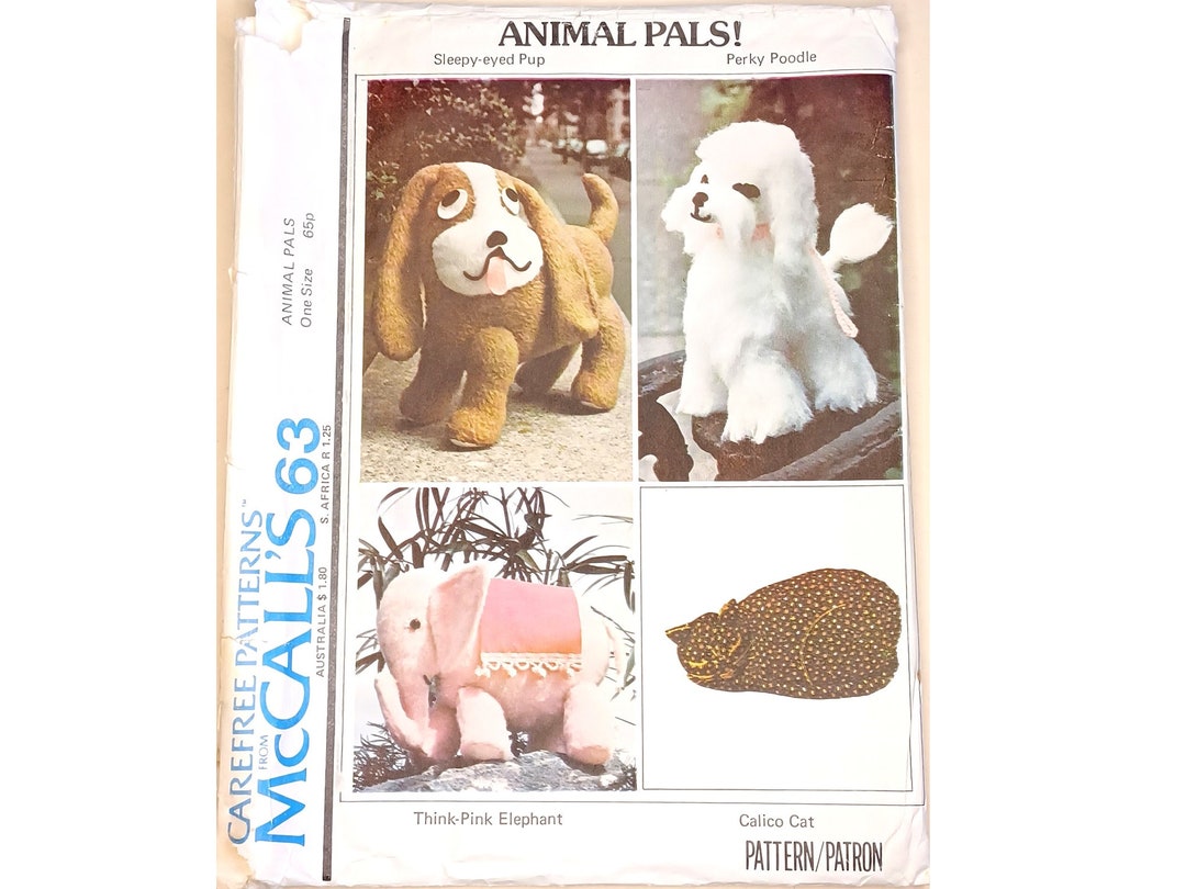 Part UNCUT Vintage Mccall's 63 Animal Pals Puppy or Poodle Dog Elephant ...