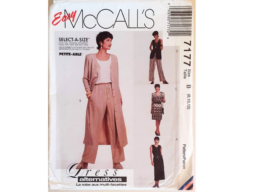 UNCUT Easy Mccall's 7177 Summer Linen Duster Coat Jacket Drawstring Trouser Pant Button Through ...