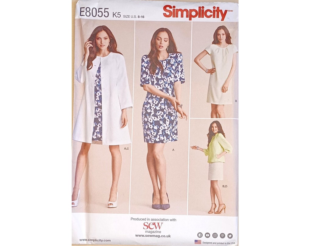 UNCUT Simplicity 8055 Classic Raglan 3/4 Sleeve Coat and Lined Shift ...