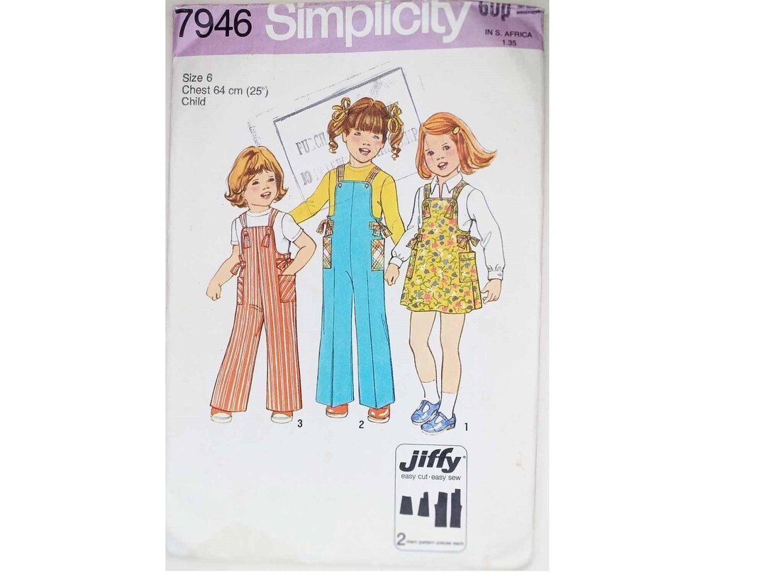 Vintage Simplicity 7946 Girls Summer Cotton Denim Dungaree Romper ...