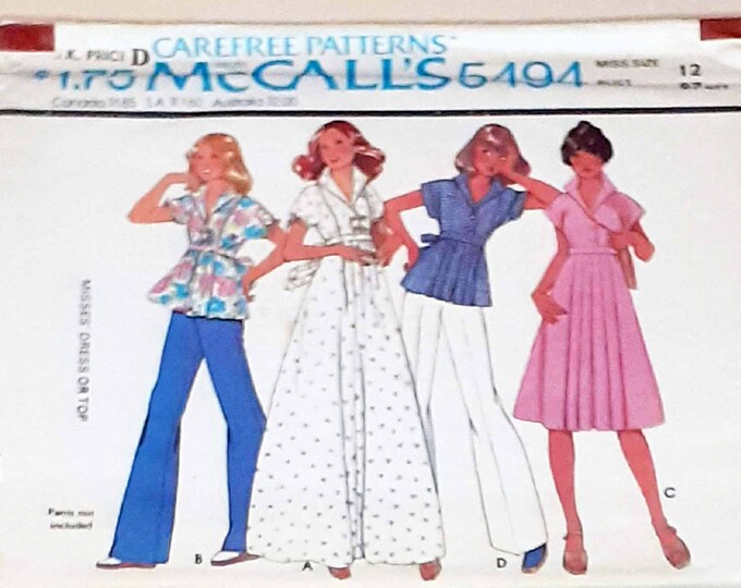 Rare UNCUT Vintage 70's Simplicity 9747 Shape Waist Puff Short Sleeve ...