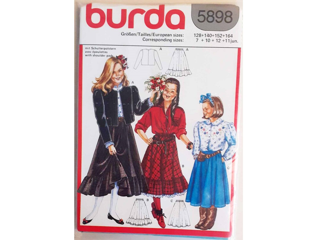 Rare UNCUT Burda 5898 Girls Crop Bolero Jacket & Elastic Waist Western ...