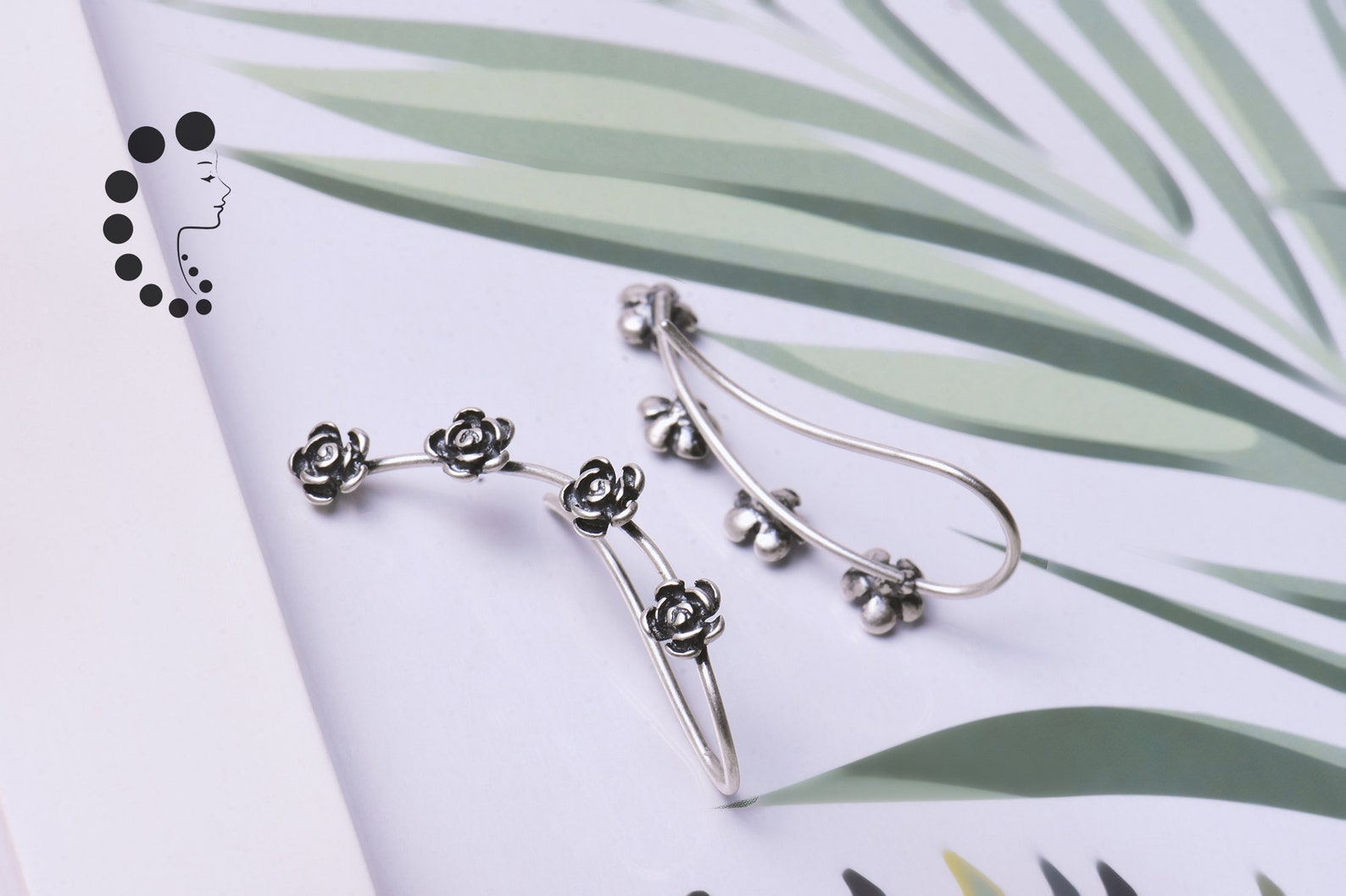 Flower Ear Climber Earringsrose Flower Earringssilver Flower - Etsy
