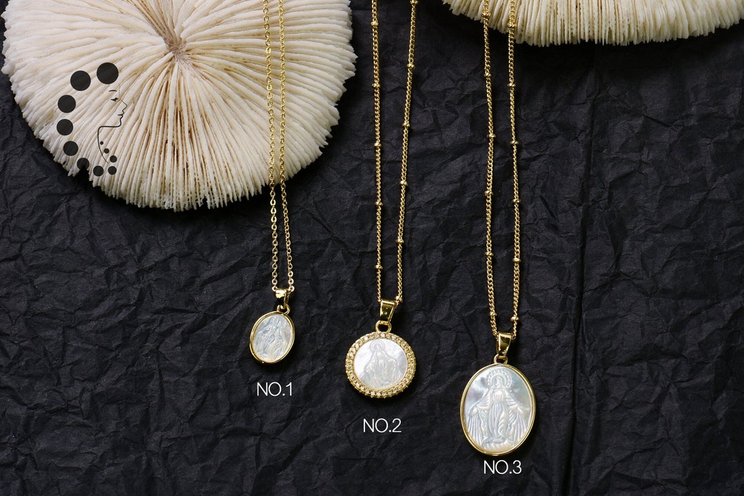 Virgin Mary Shell Necklace,mother of Pearl Charm,minimalist,carving ...