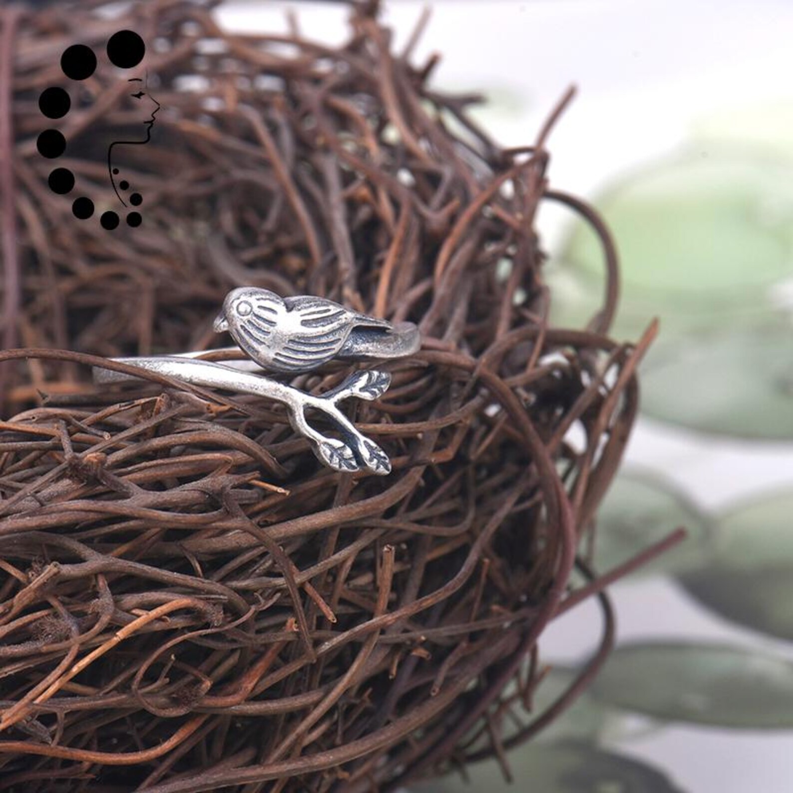 Sterling Silver Bird Ring, Branch and Leaf, Adjustable Stacking Ring - Etsy