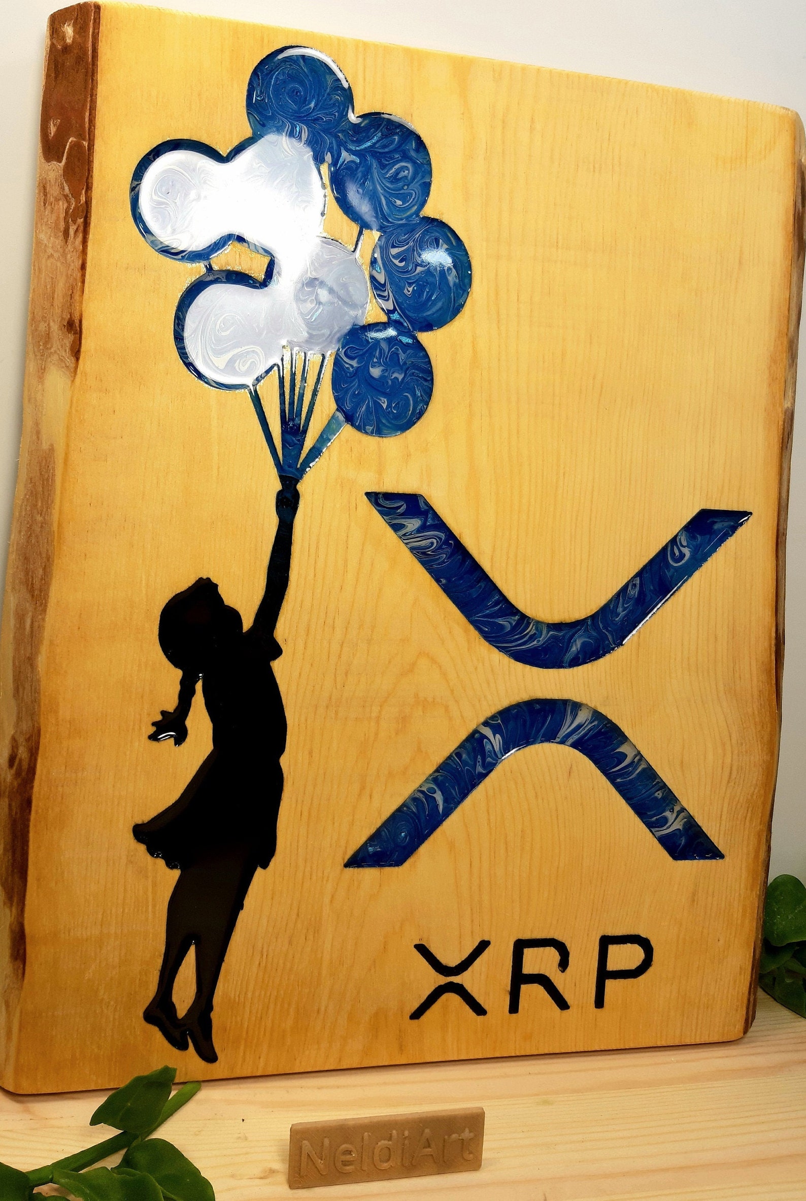 Cryptocurrency Art XRP Balloon Girl Wooden Resin Art | Etsy