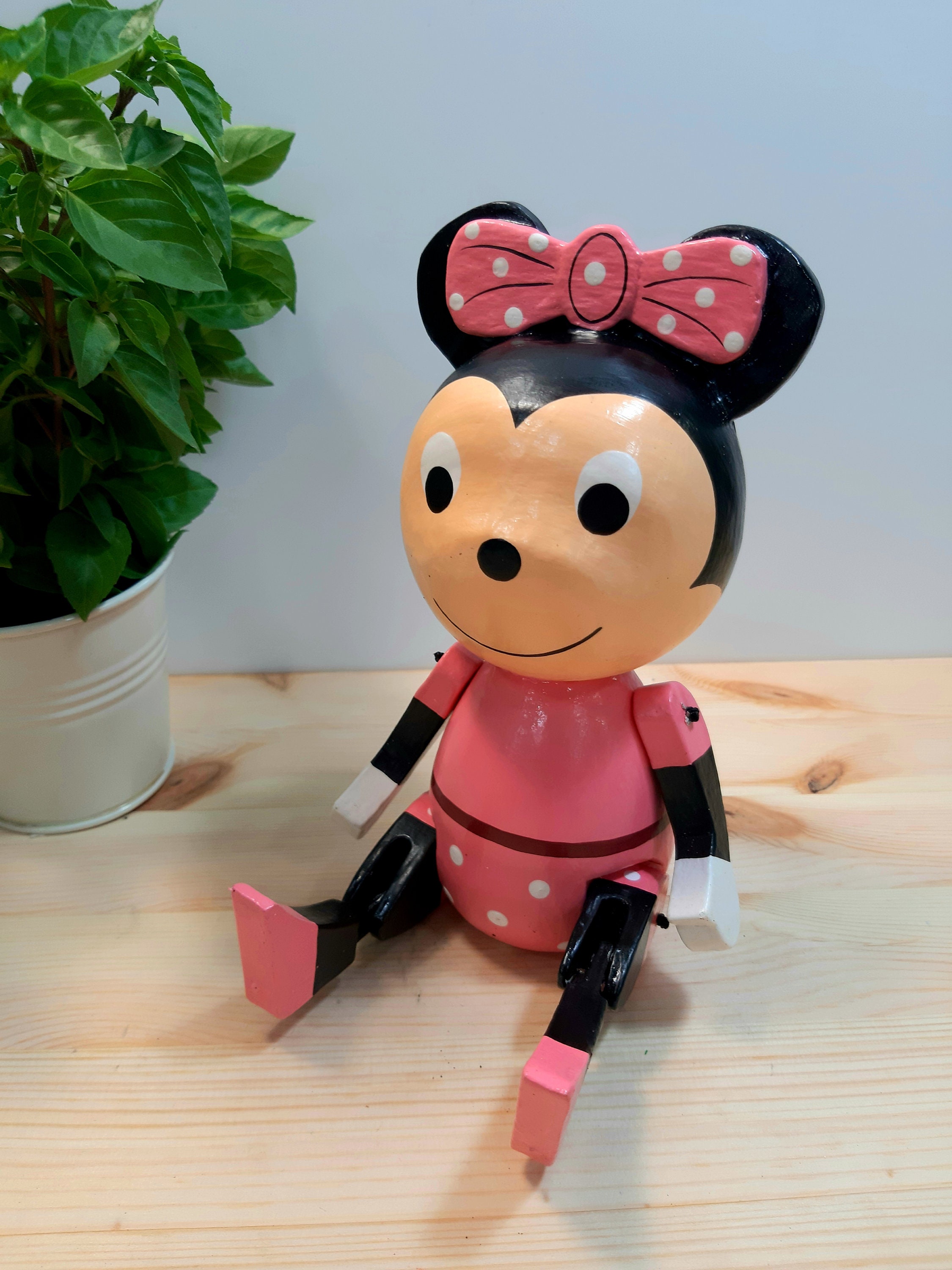 Minnie Mouse Puppet Hand Painted Wooden Doll Funny Gifts | Etsy