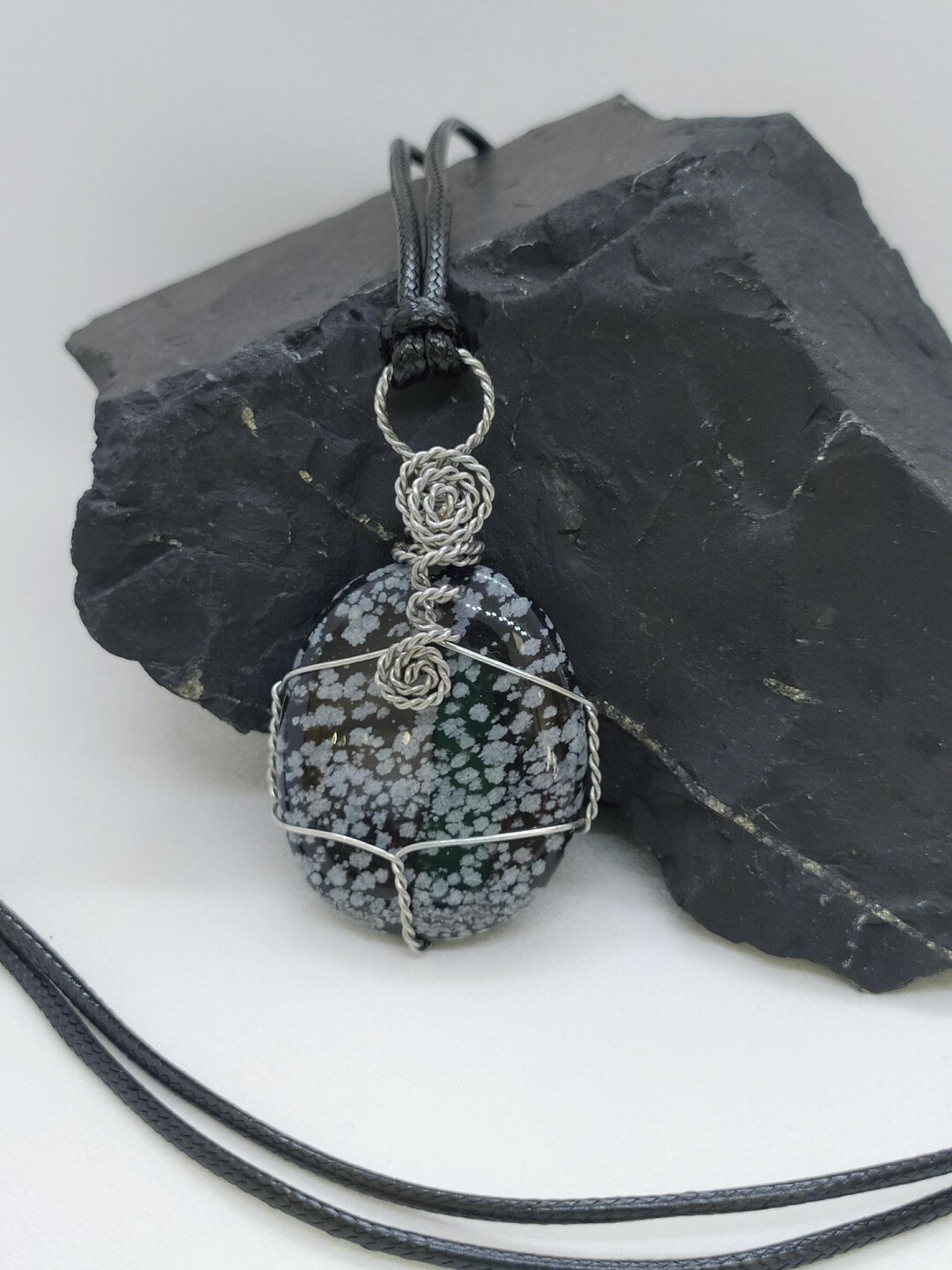 Wire Wrapped Snowflake Obsidian Pendant, Root Chakra Necklace - Etsy