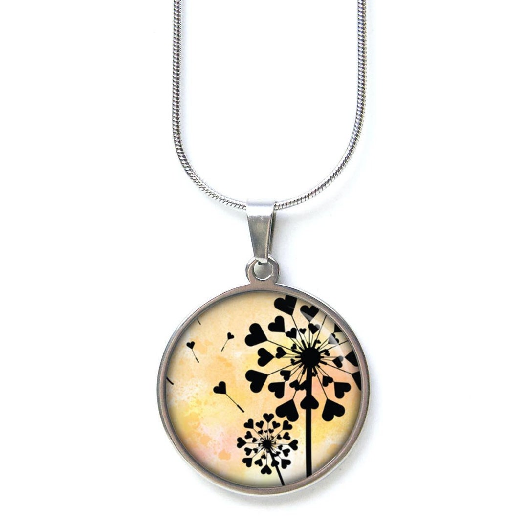 Stainless Steel Chain Dandelion Dandelion With Heart Black Yellow - Etsy UK