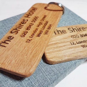 Engraved Room Number Keyring Personalised Logo Oak Wood Keyring Large ...