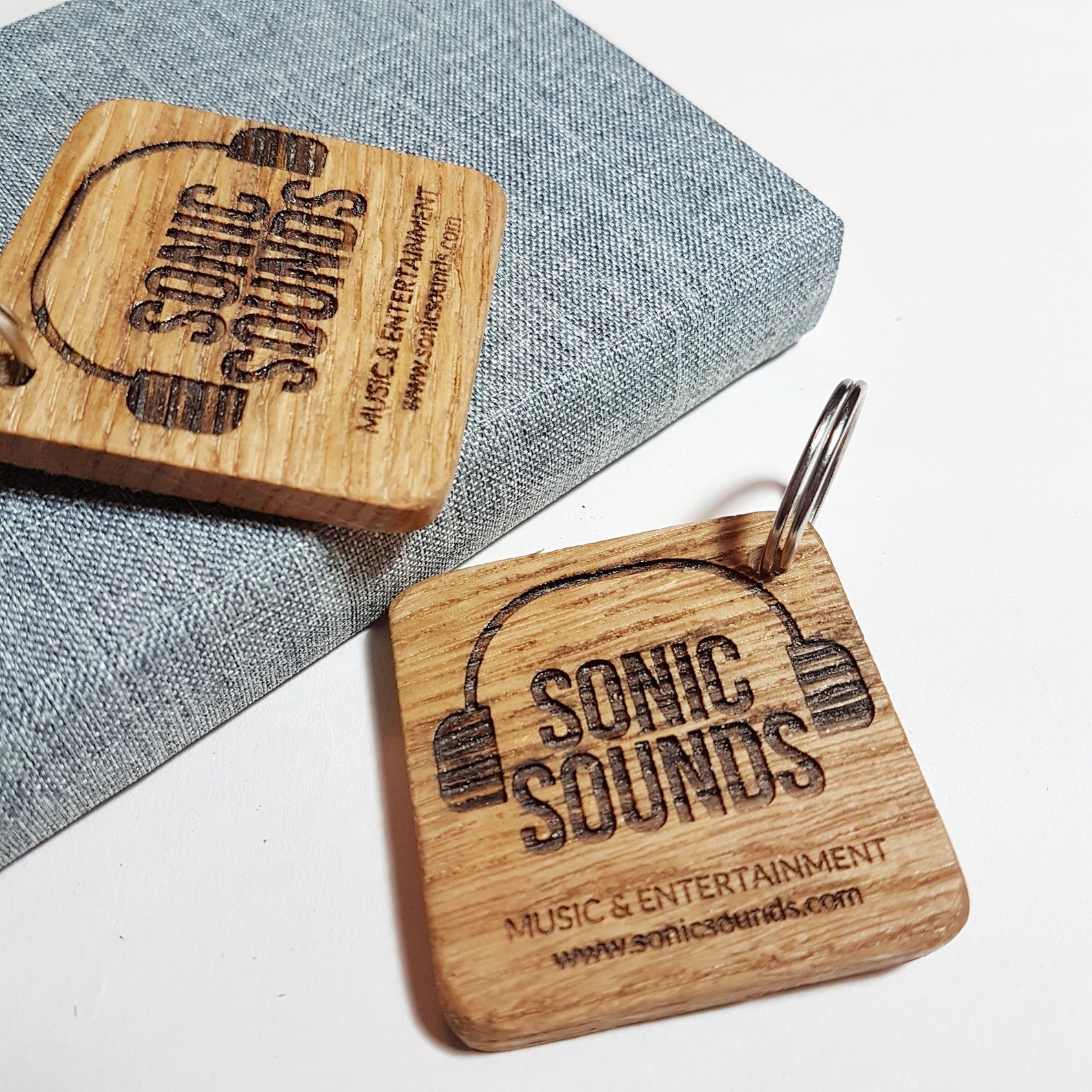 Personalised Logo Keyring Engraved Oak Wood Business Name | Etsy