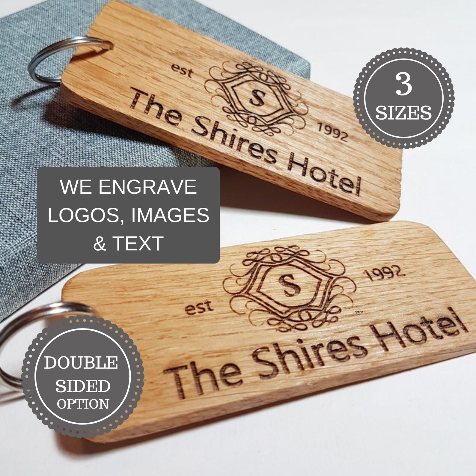 Engraved Business Logo Keyring Personalised Oak Wood Keyring | Etsy