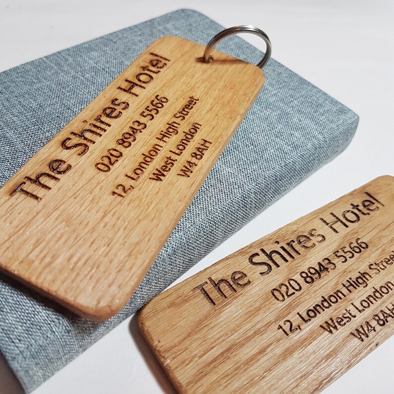 Engraved Room Number Keyring - Personalised Logo Oak Wood Keyring ...