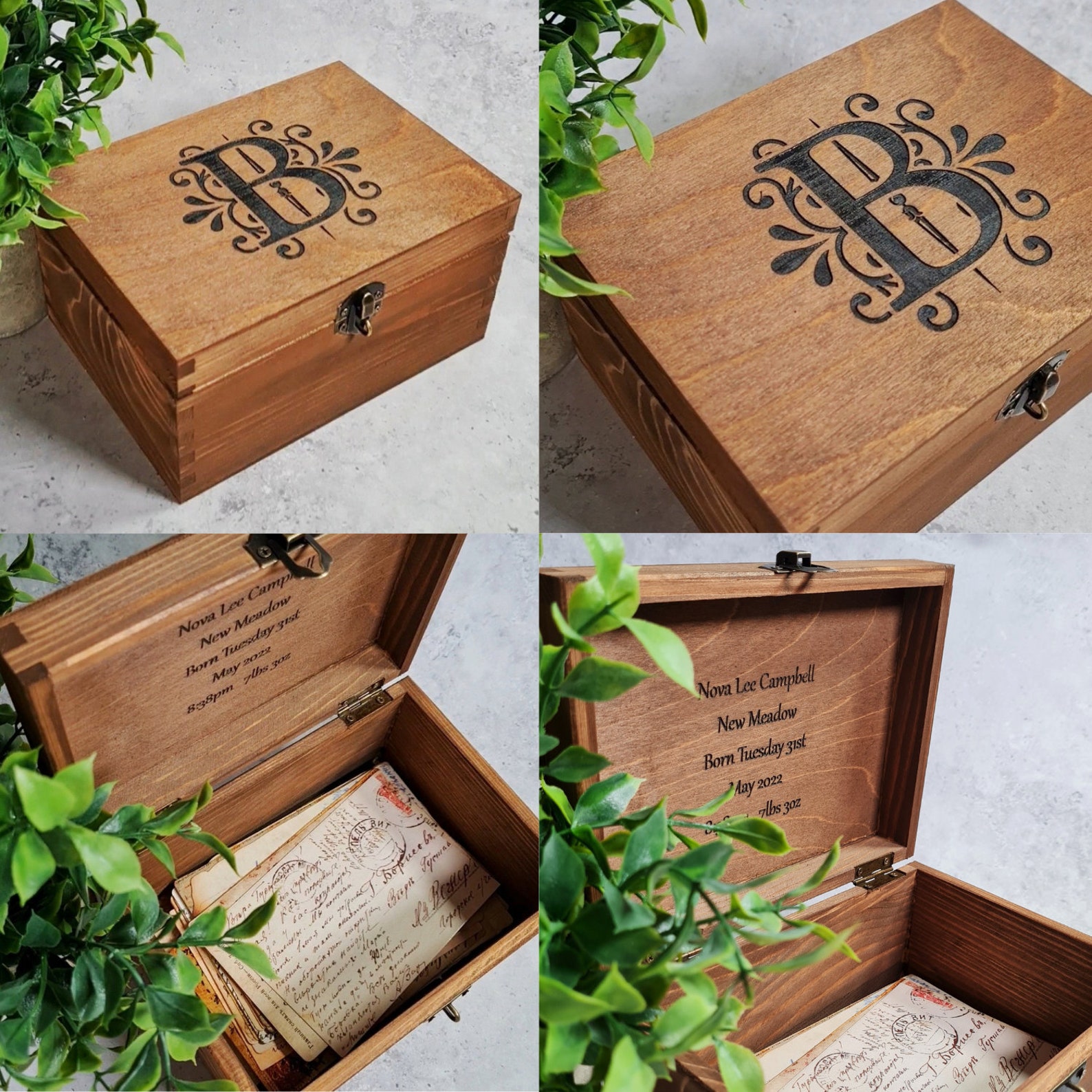 Personalised Monogram Box Engraved Initial Wooden Box Pine Wood ...