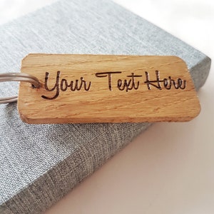 Engraved Personalised Keychain Oak Wood Gift New Home Keyring Key Fob ...
