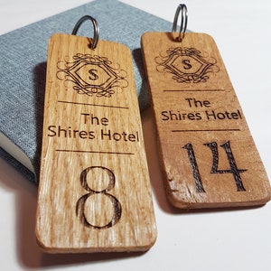 Engraved Room Number Keyring Personalised Logo Oak Wood Keyring Large ...