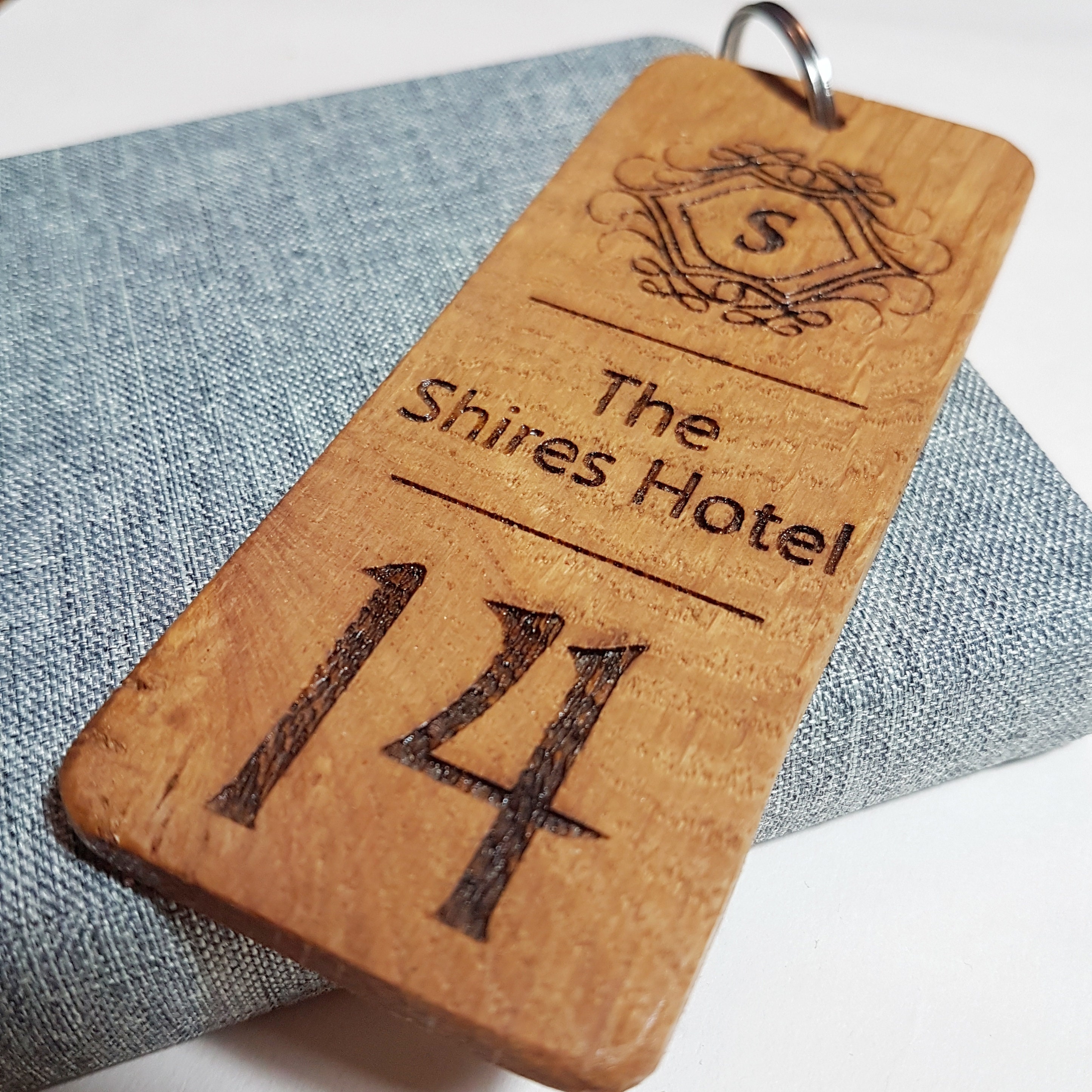 Engraved Room Number Keyring - Personalised Logo Oak Wood Keyring ...