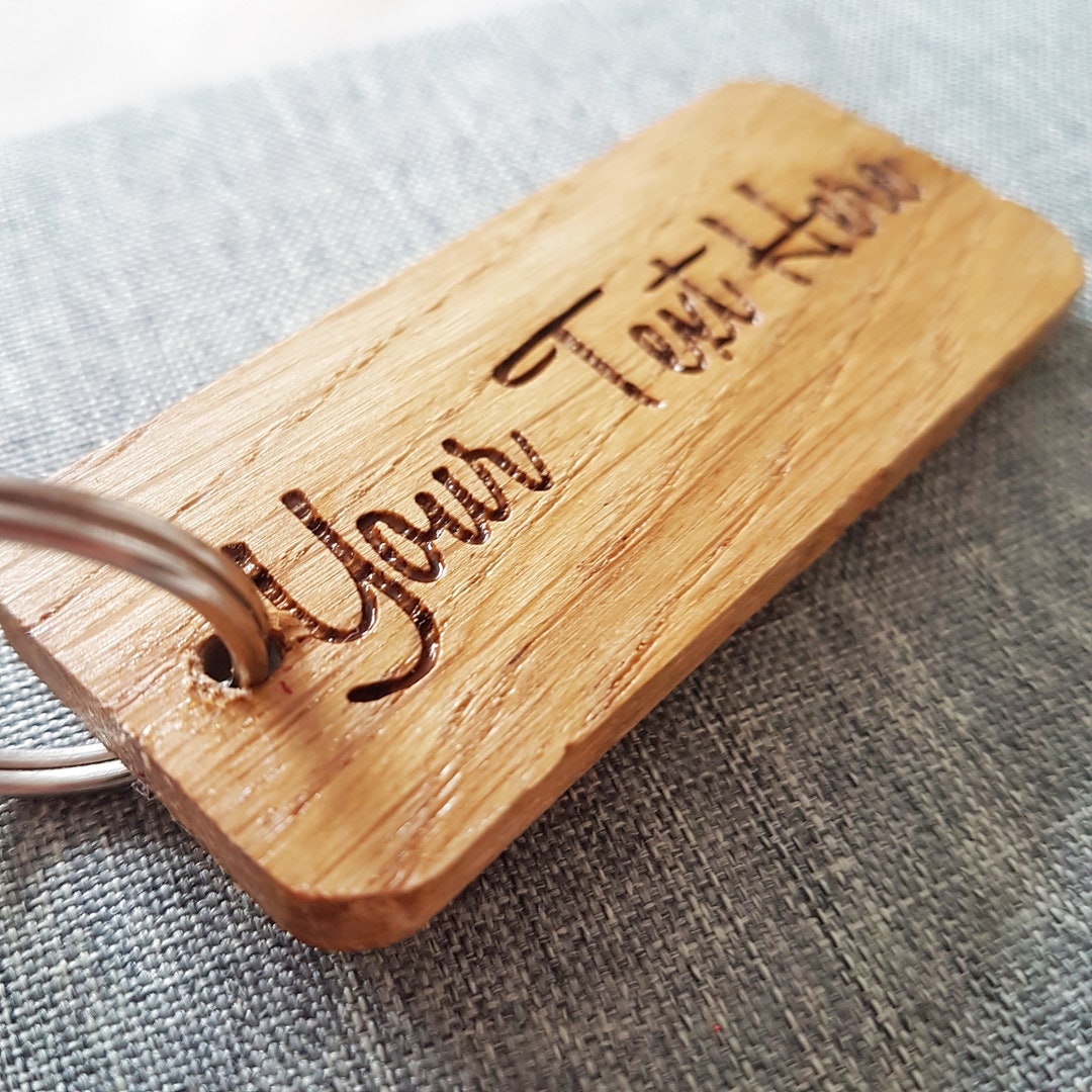 Engraved Personalised Keychain Oak Wood Gift New Home Keyring Key Fob ...
