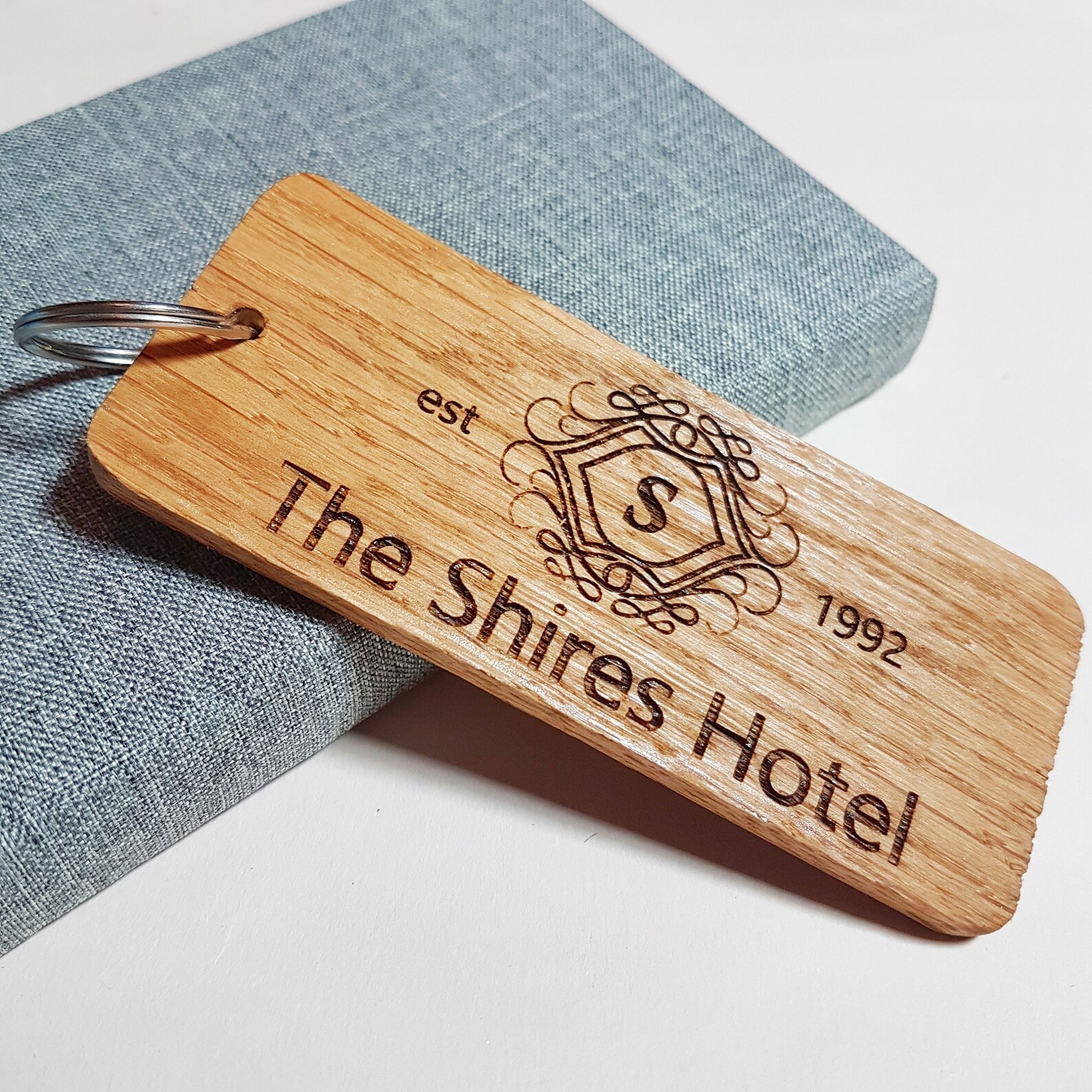 Engraved Business Logo Keyring Personalised Oak Wood Keyring | Etsy
