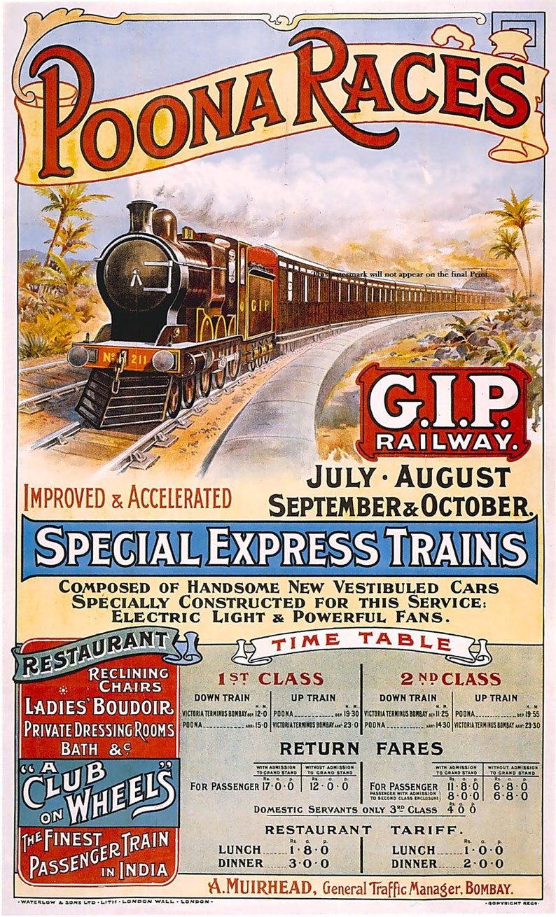 Art Print Indian Railways Train Poster Poona Races 1880 | Etsy