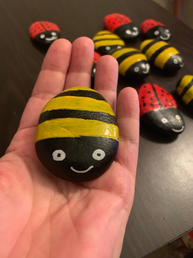 Lady Bug and Bee Tic Tac Toe Stones or Garden Stones - Etsy