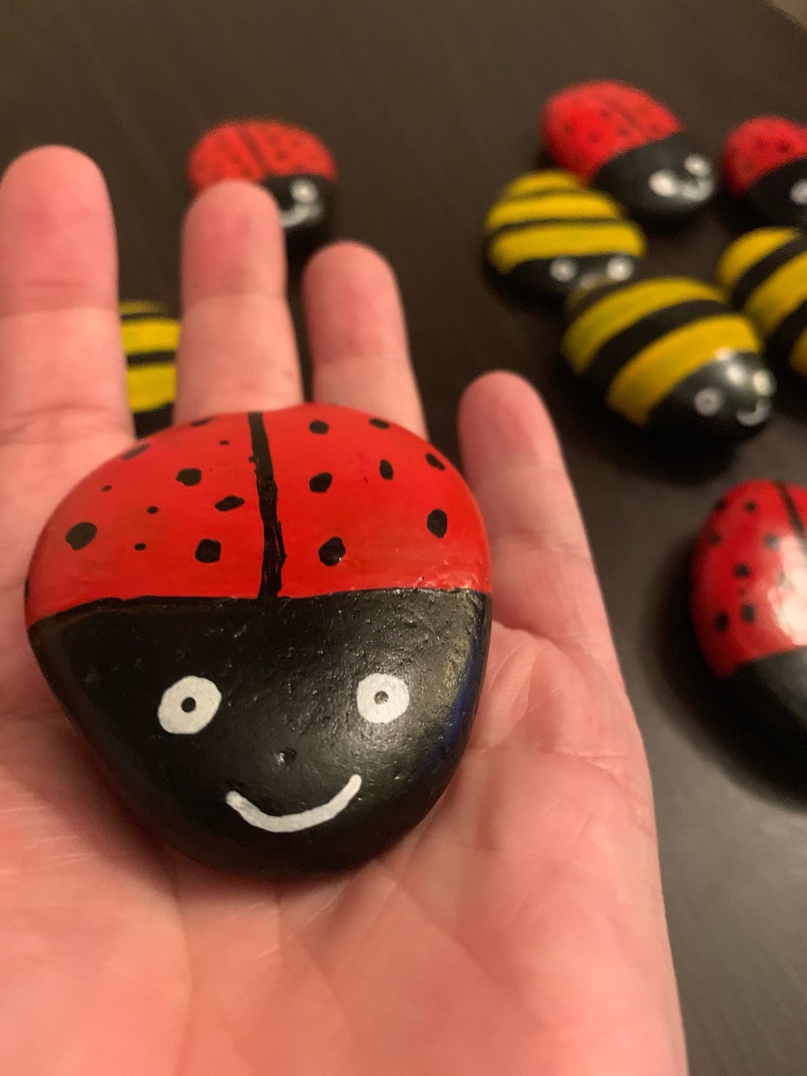 Lady Bug and Bee Tic Tac Toe Stones or Garden Stones - Etsy