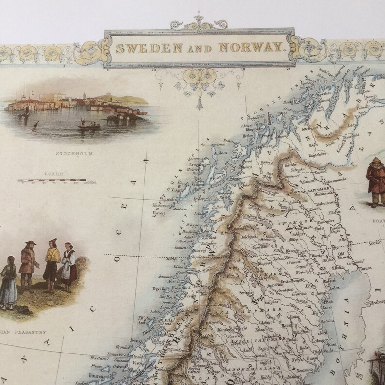 Sweden and Norway Map Antique Map Art Print 1800's - Etsy
