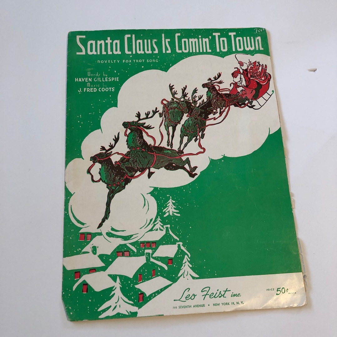 Santa Claus is Coming to Town Sheet Music Wall Art 1934 Original - Etsy