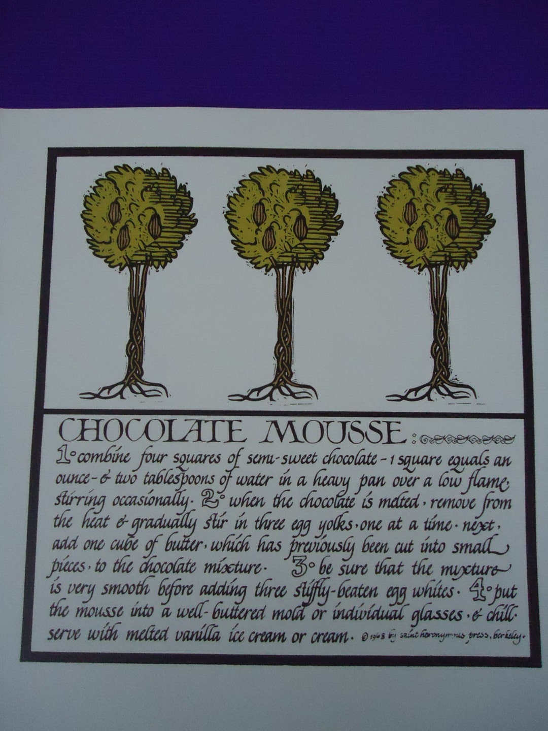 Color Vintage Lithograph Recipe David Lance Goines Chocolate Mousse - Etsy