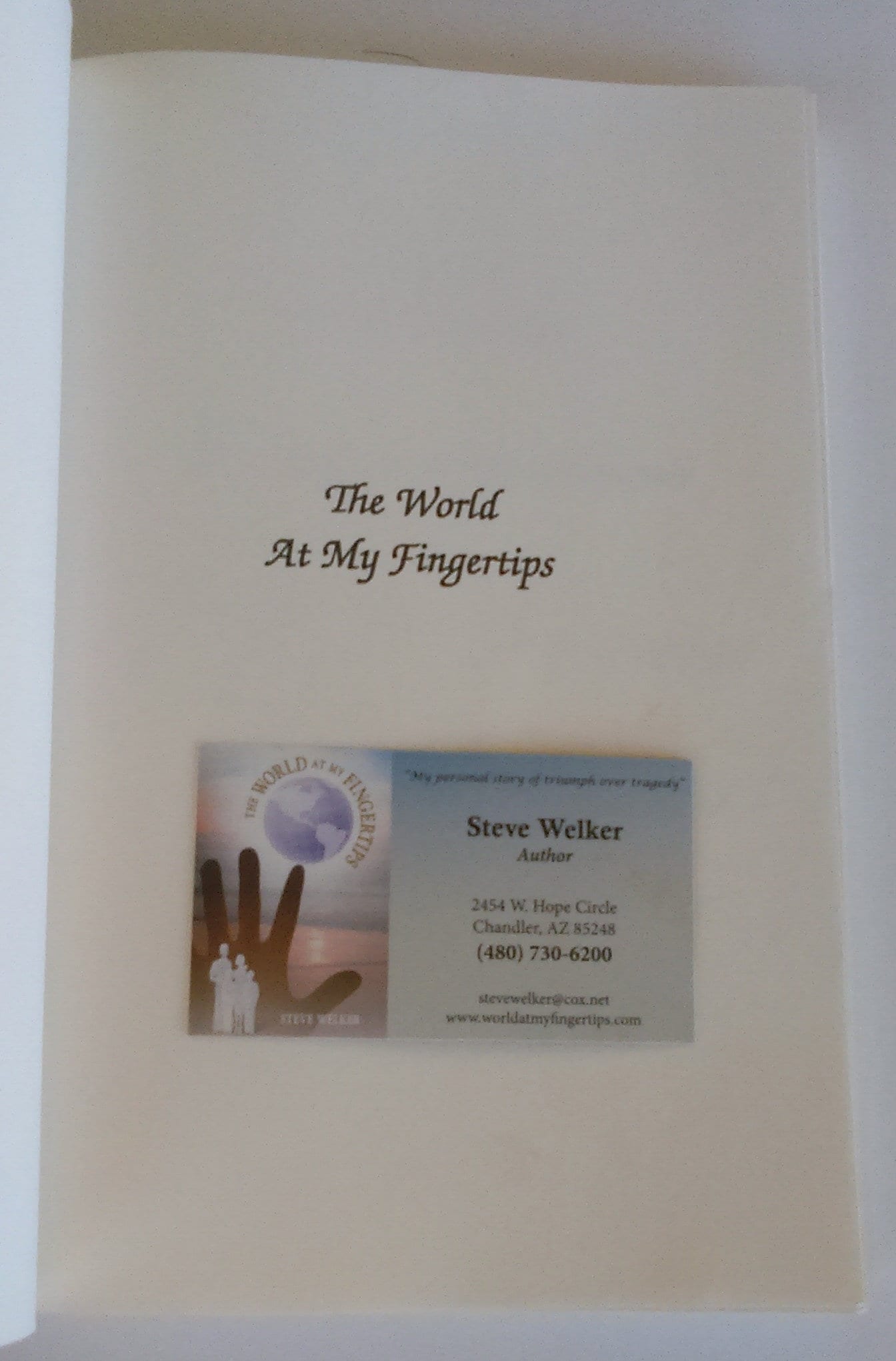 The World At My Fingertips By Steve Welker Autographed Copy | Etsy