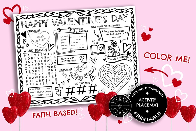 Christian Valentine's Day Activity Sheet | Printable Coloring Placemat ...