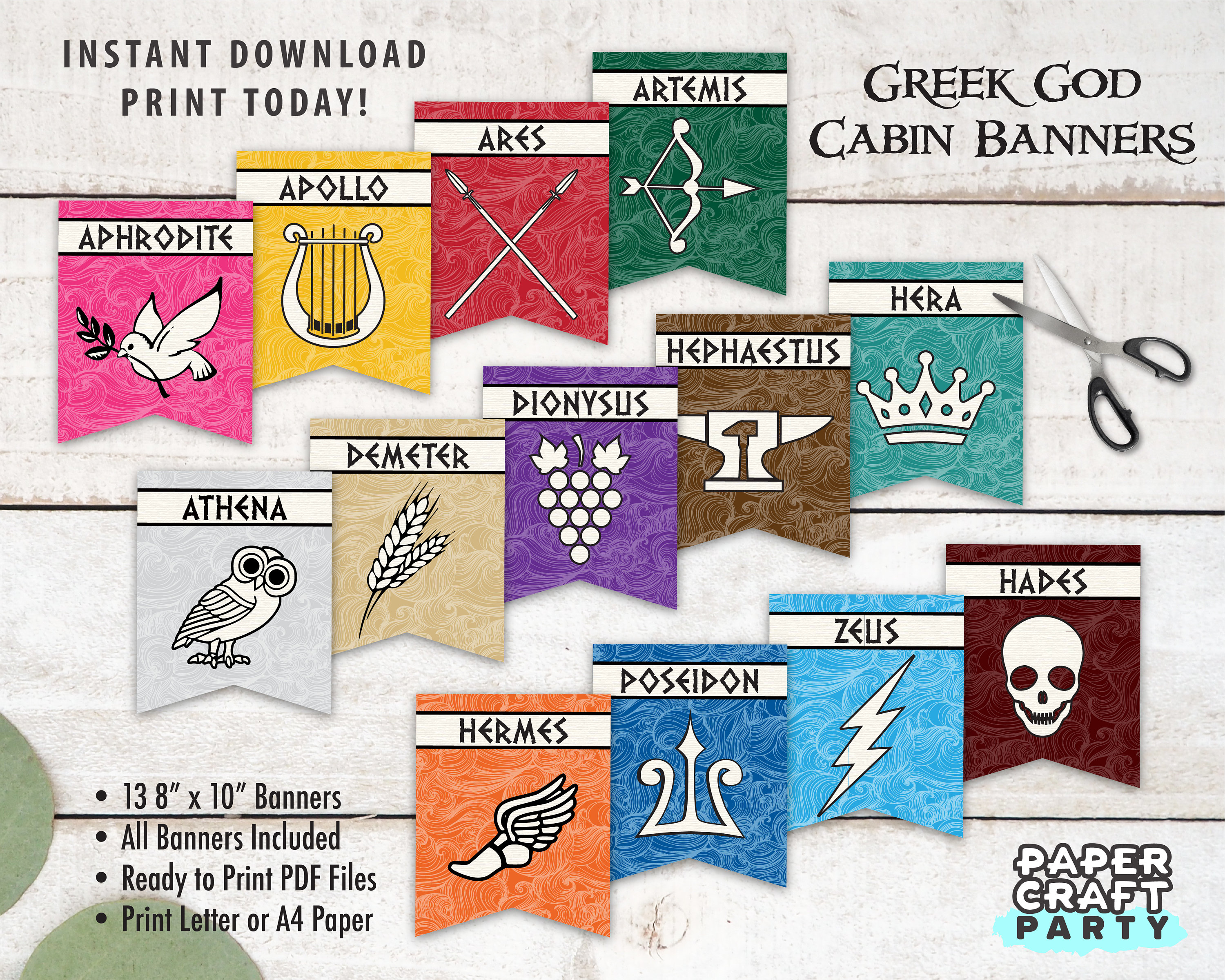 Printable Greek God Cabin Banners Demigod Party Decorations - Etsy ...
