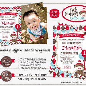 Sock Monkey Printable Birthday Banner, Edit Online + Download Today ...
